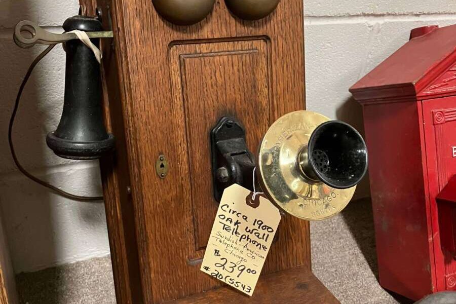 $195 circa 1900 oak wall telephone by #20 John. - Antique Warehouse