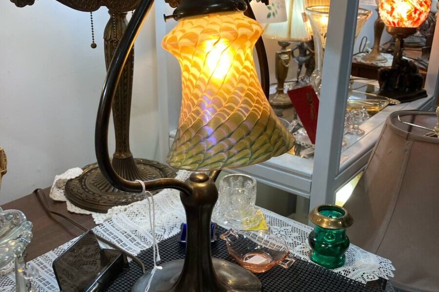 $1,200 (Hard to find) Lamp and snake skin shade by #113 Terry - Antique ...