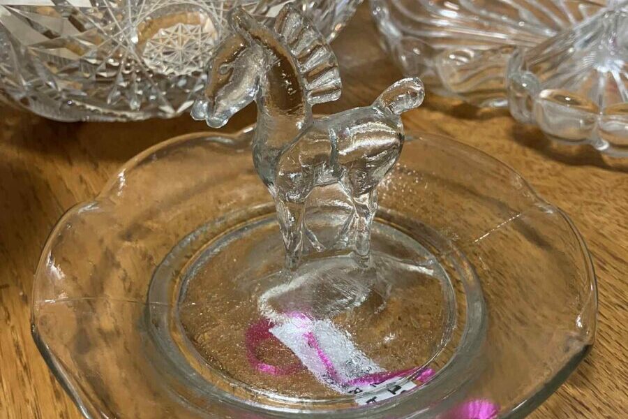 $12, 1930's Knox glass colt trinket dish - clear pressed glass designed ...
